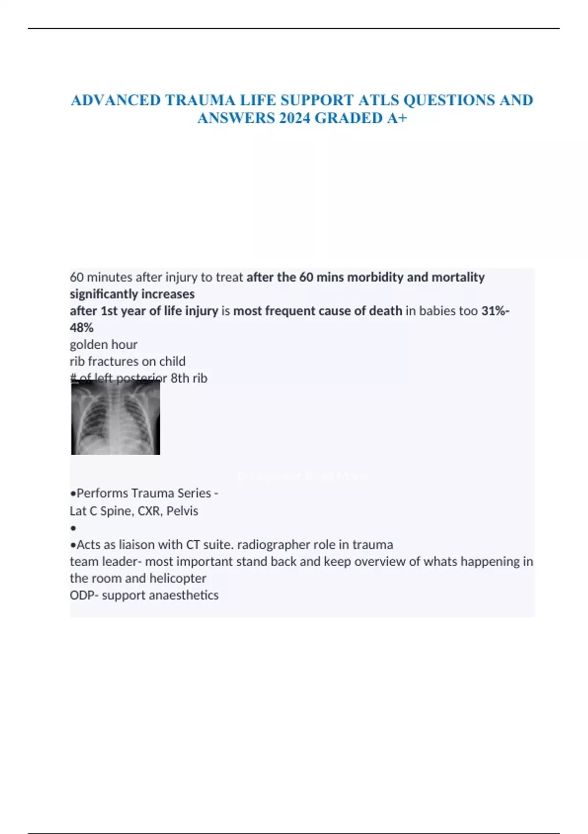 ADVANCED TRAUMA LIFE SUPPORT ATLS QUESTIONS AND ANSWERS 2024 GRADED A+ ...