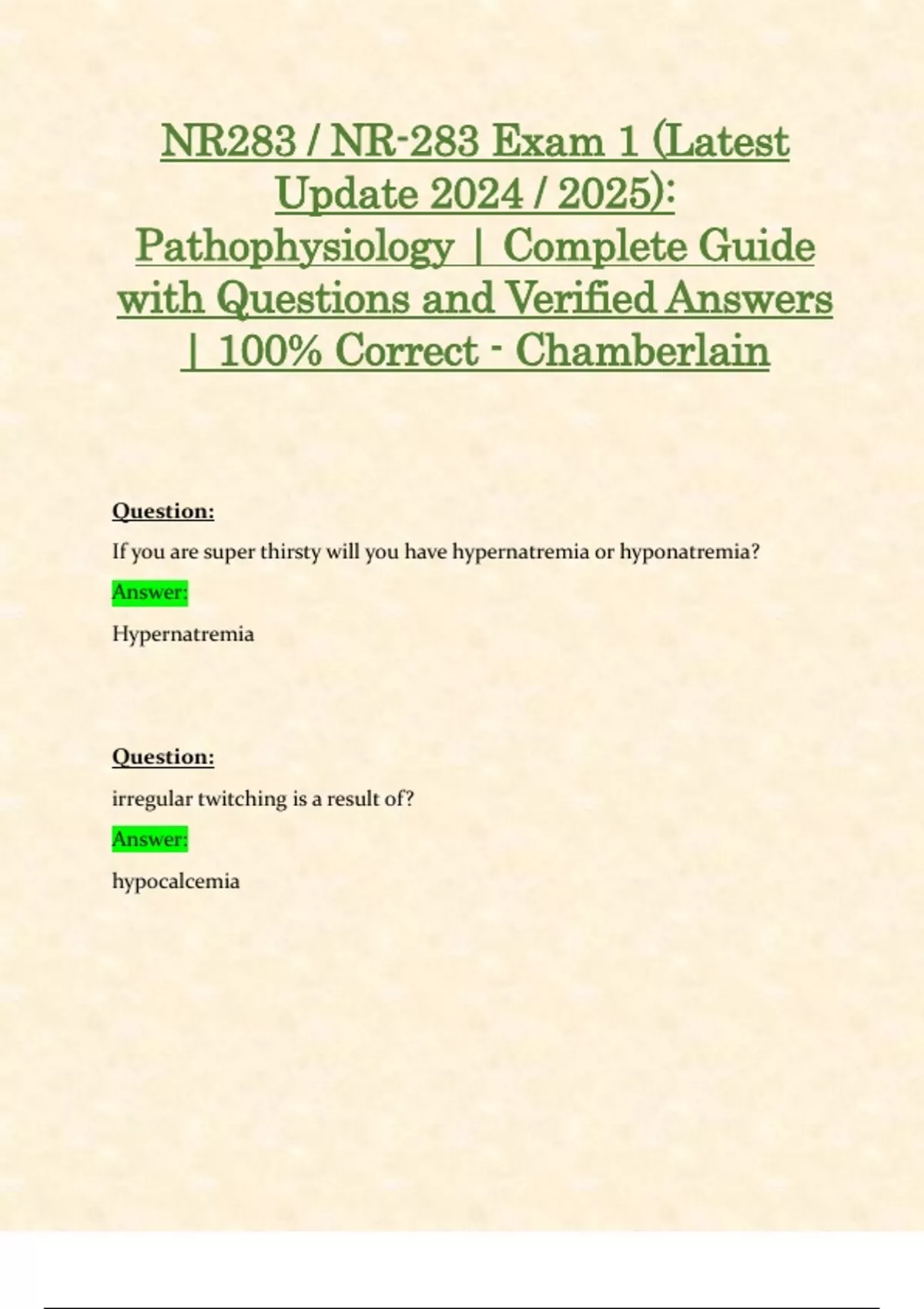 NR283 / NR-283 Exam 1 (Latest Update 2024 / 2025): Pathophysiology ...