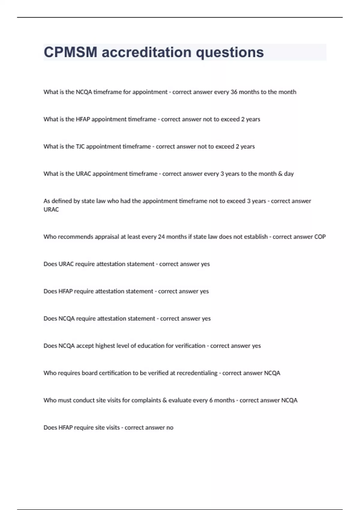 CPMSM accreditation questions and answers verified 2024 - CPMSM - Stuvia US