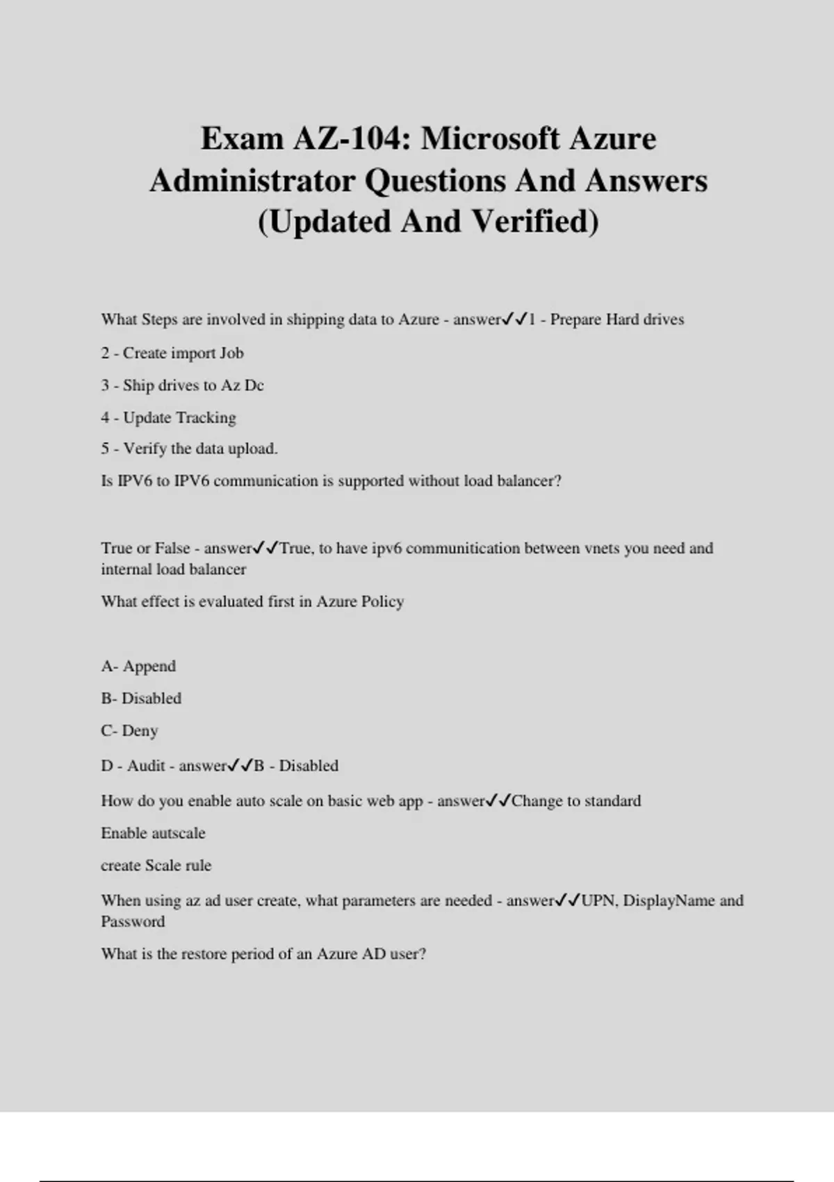 Exam AZ-104: Microsoft Azure Administrator Questions And Answers ...