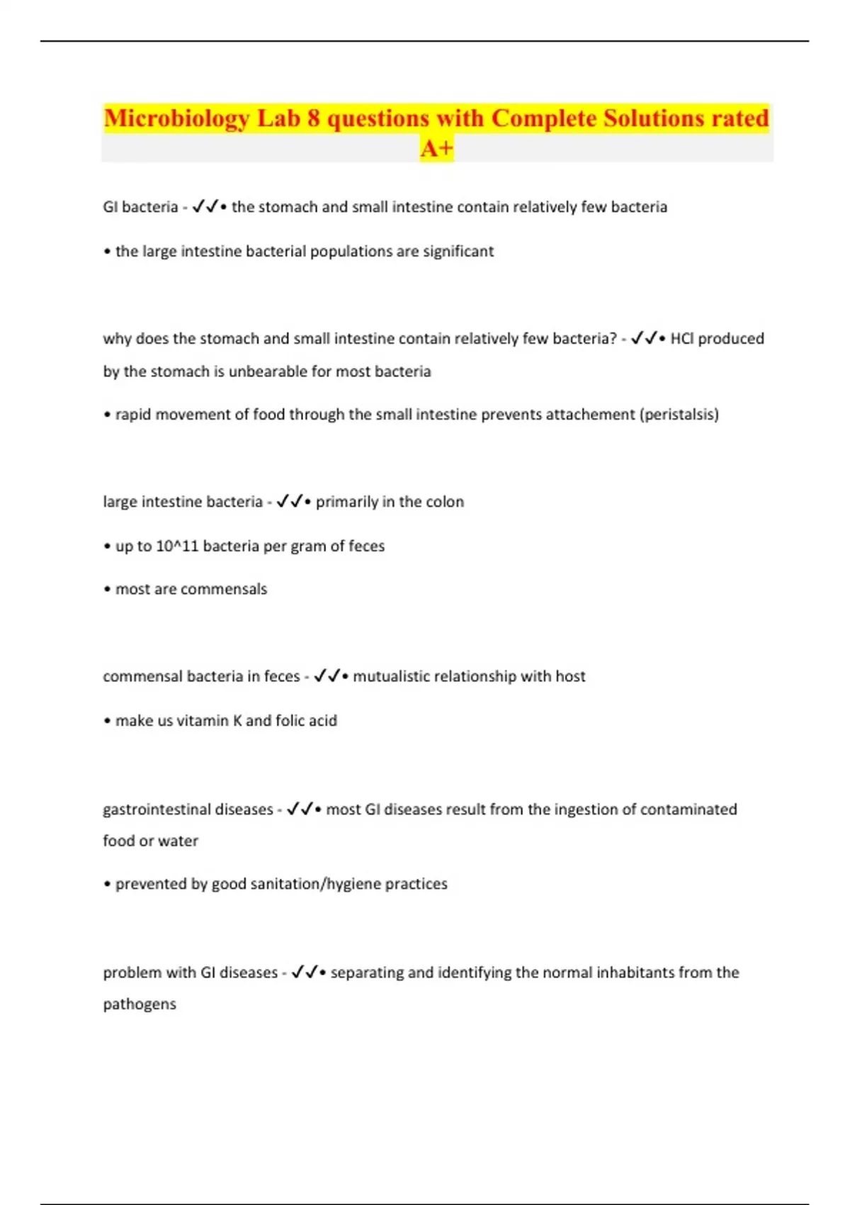 Microbiology Lab 8 questions with Complete Solutions rated A+ - Portage Microbiology - Stuvia US