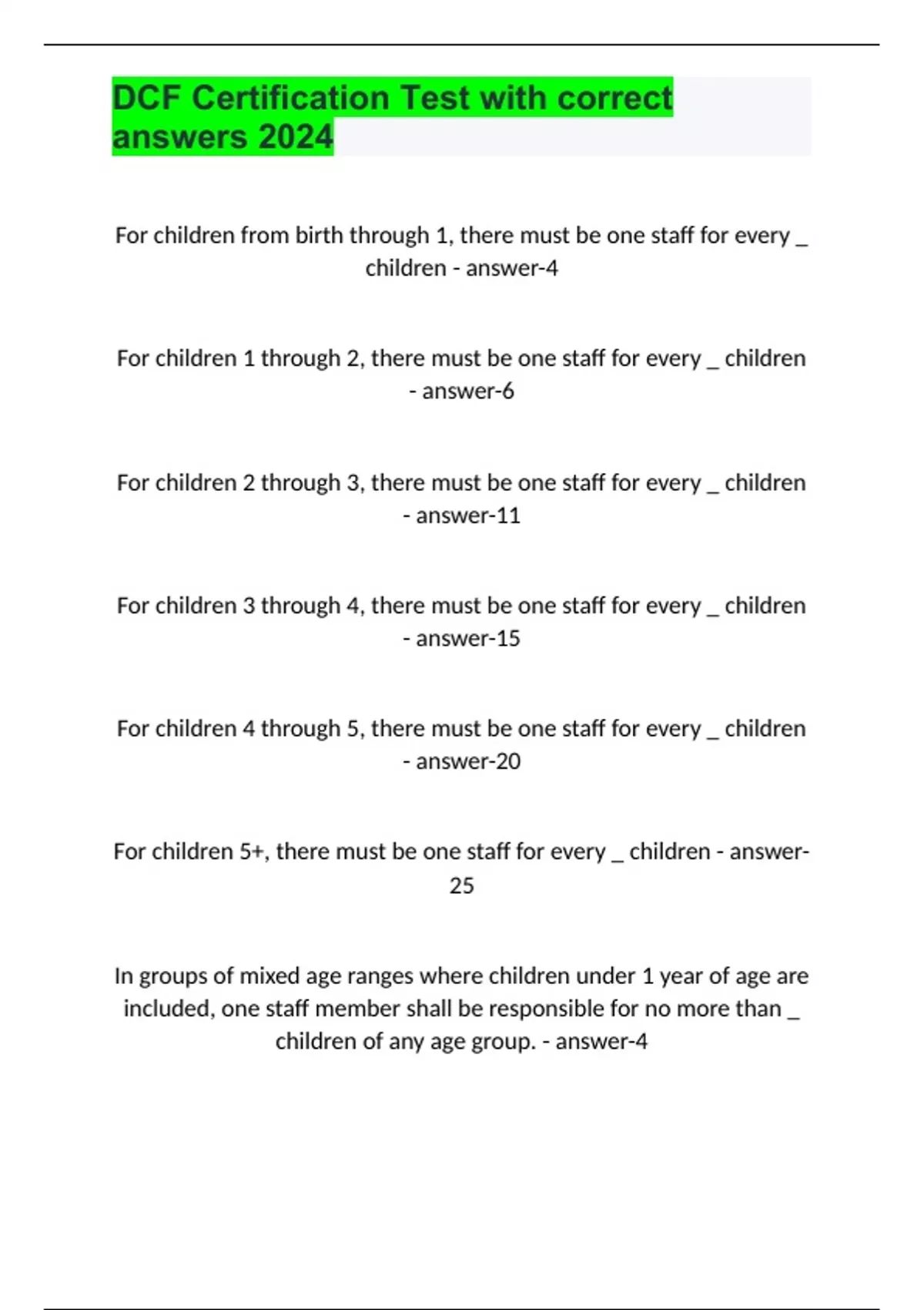 DCF Certification Test with correct answers 2024 - DCF - Stuvia US