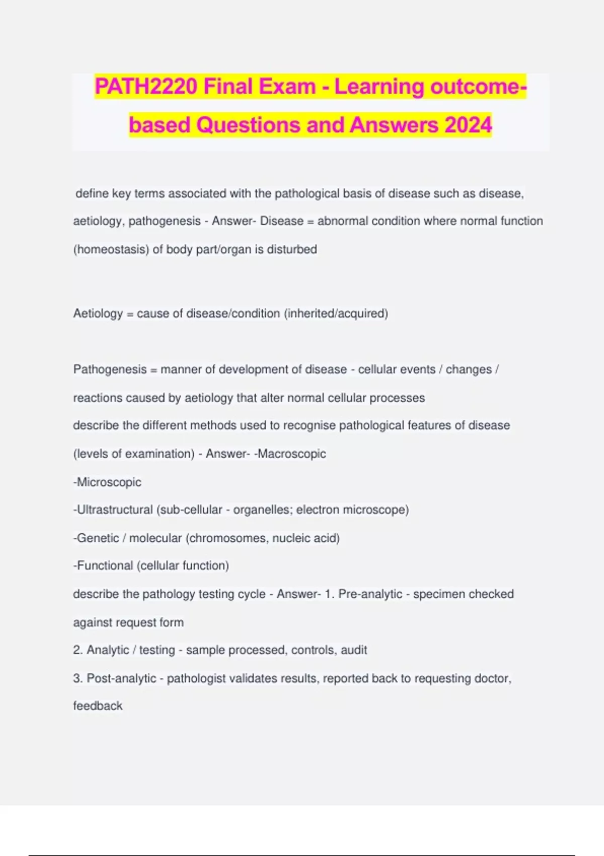 PATH2220 Final Exam - Learning outcome- based Questions and Answers 2024 - PATH2220 - Stuvia US