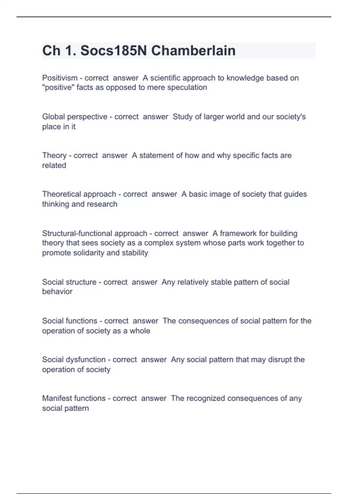 Ch 1 SOCS 185 Chamberlain School Of Nursing - Questions with complete ...