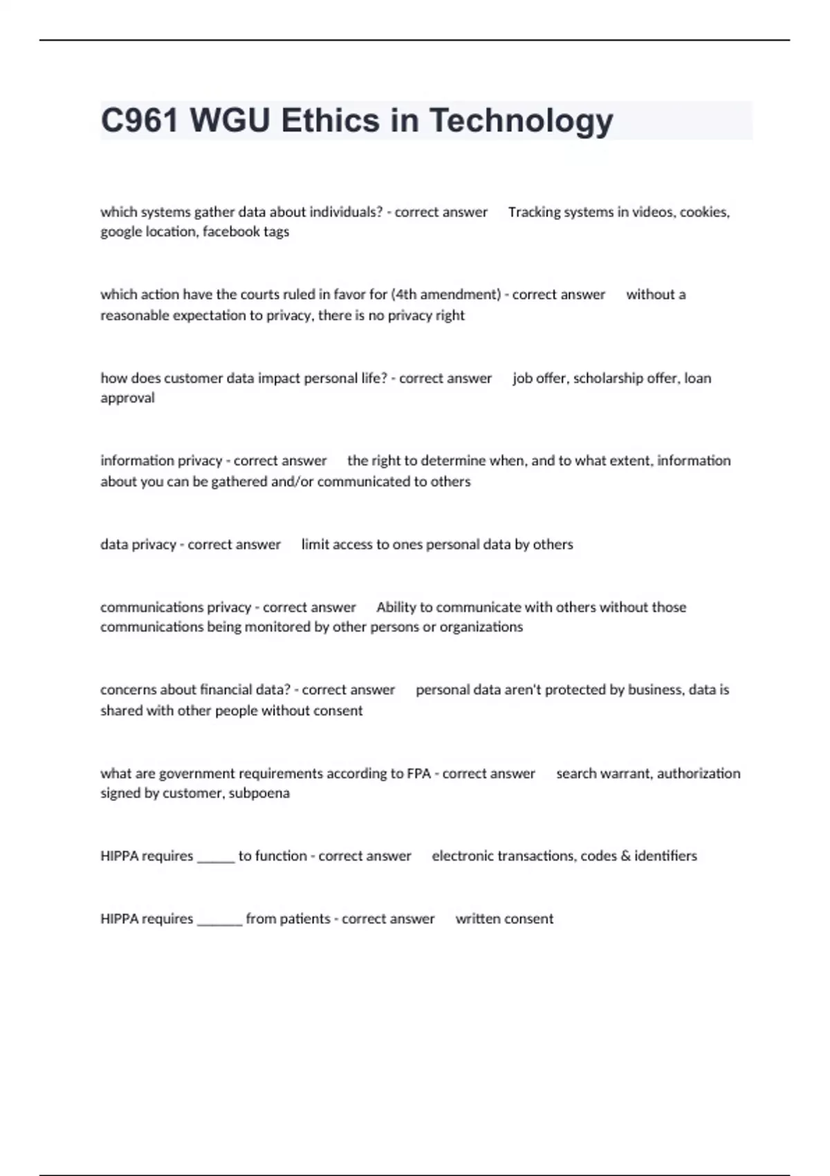 C961 WGU Ethics in Technology Questions With Explanations With Answers ...