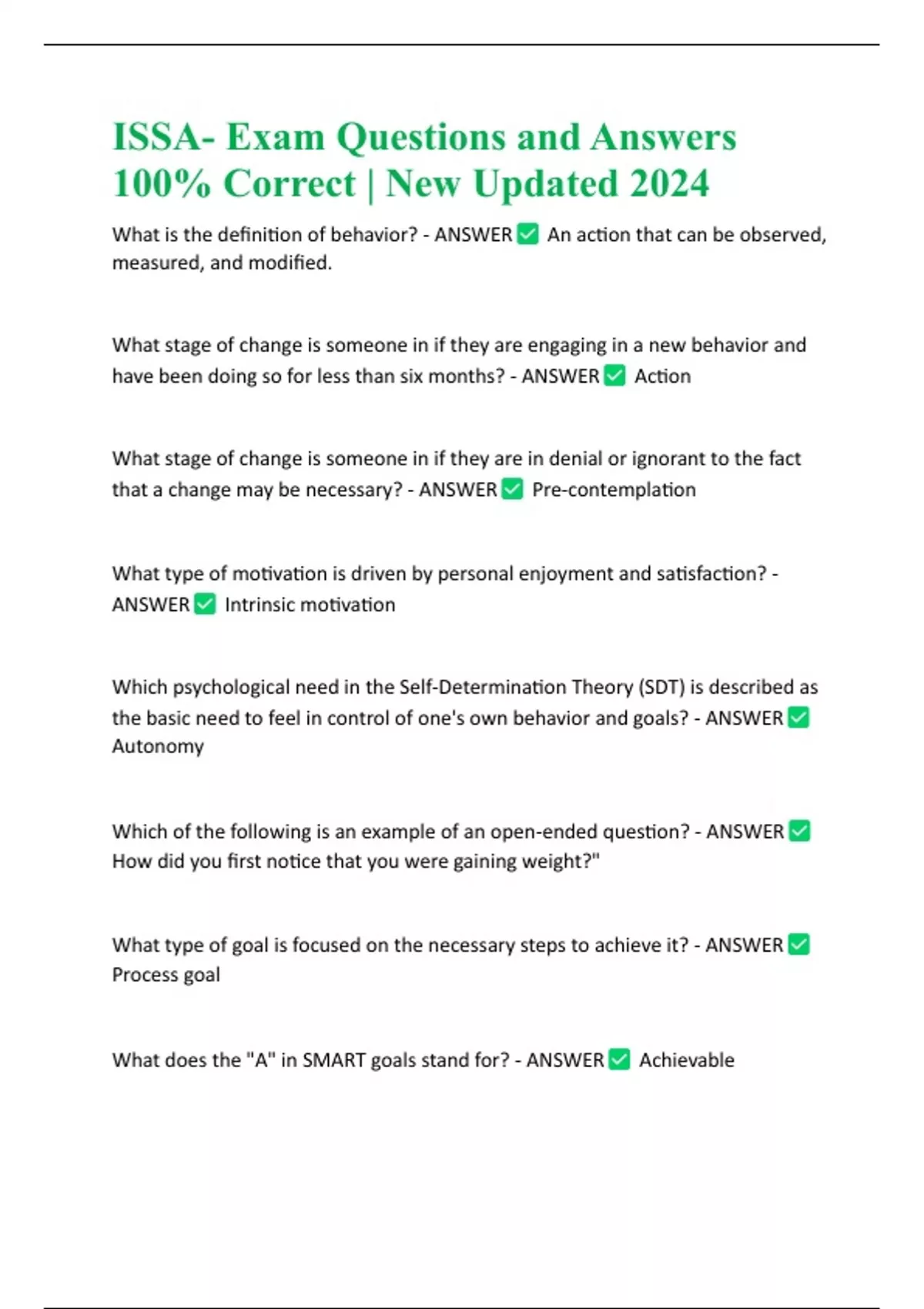 ISSA- Exam Questions and Answers 100% Correct | New Updated 2024 - ISSA ...