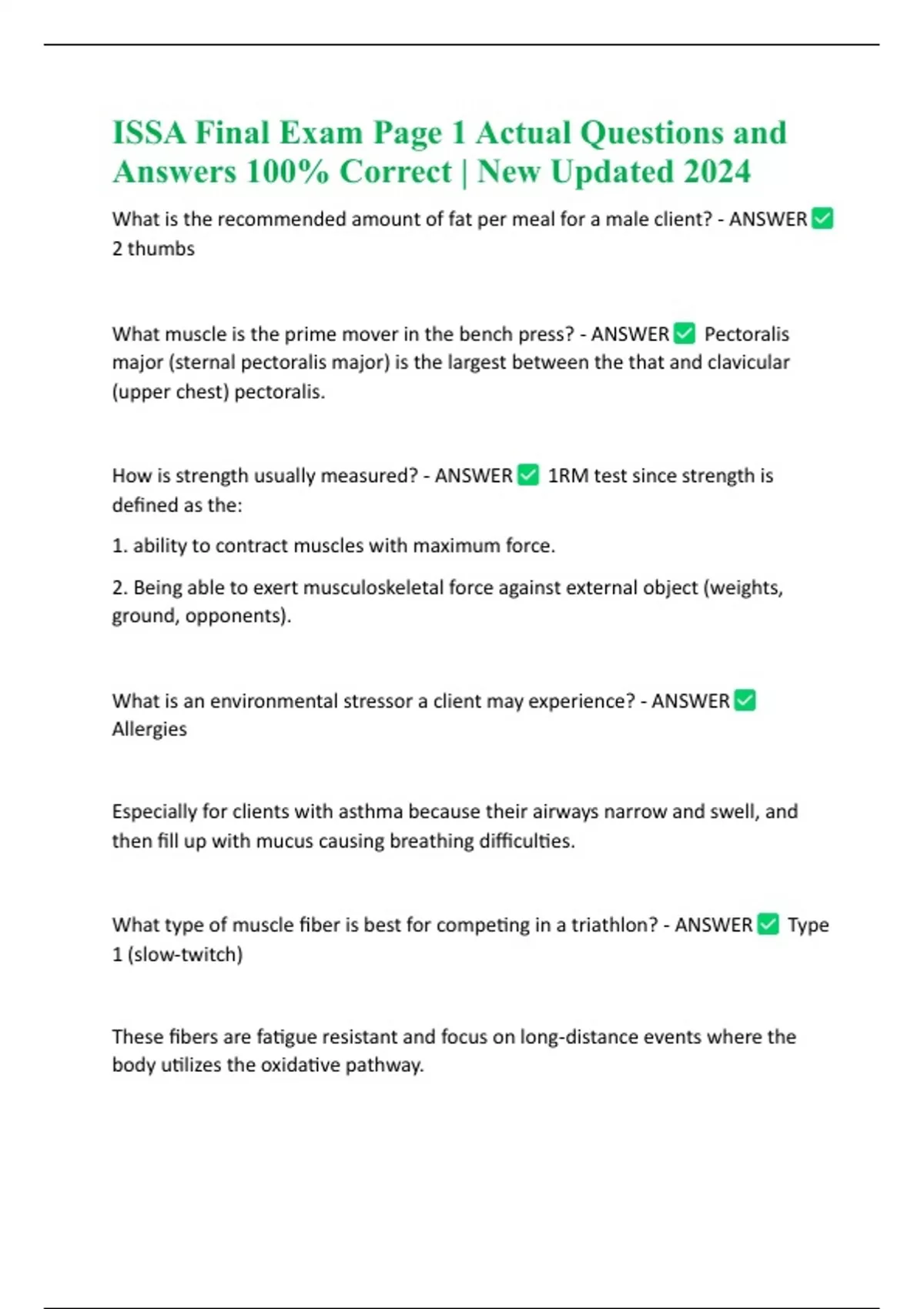 ISSA Final Exam Page 1 Actual Questions and Answers 100% Correct | New ...