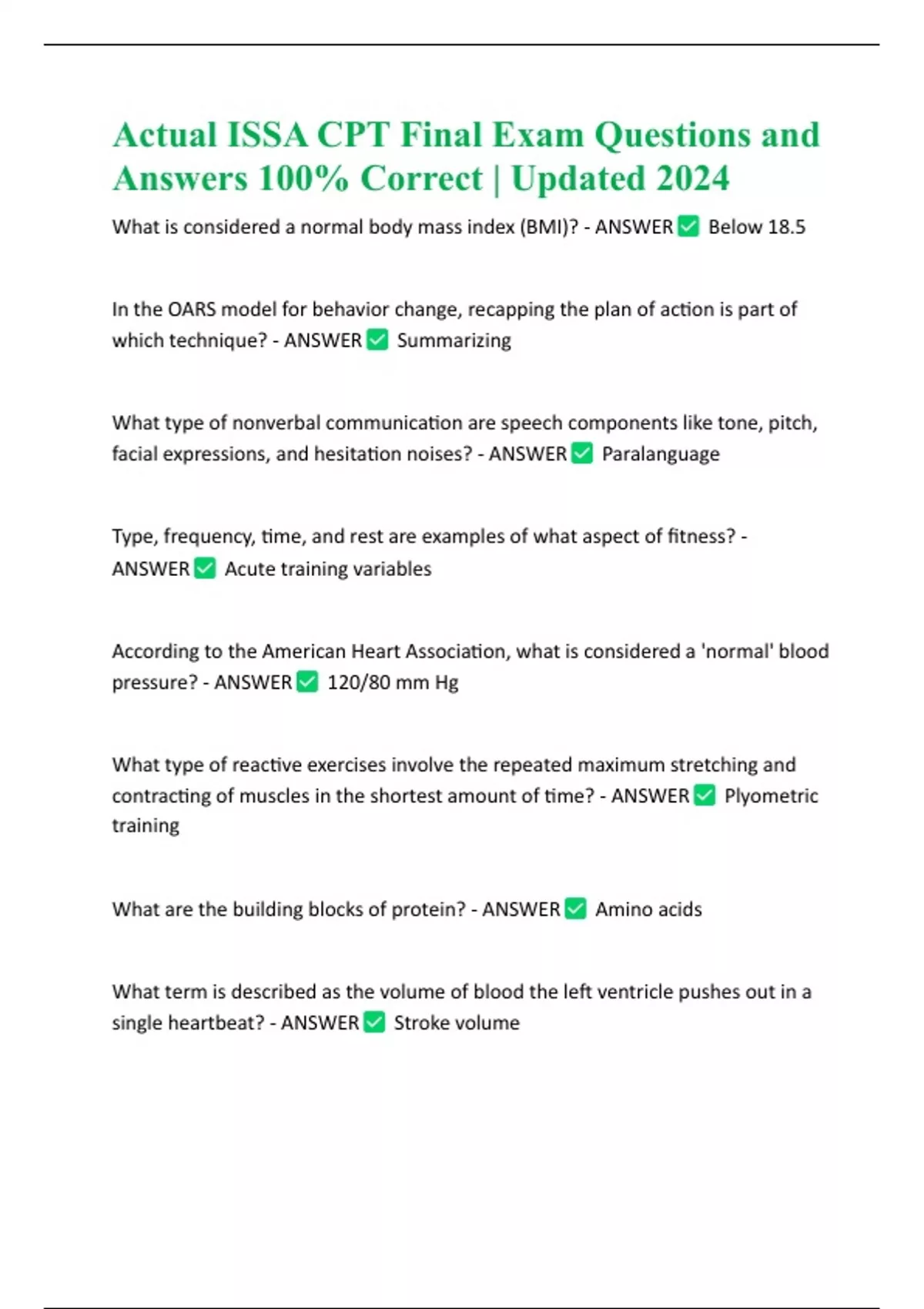 Actual ISSA CPT Final Exam Questions and Answers 100% Correct | Updated ...