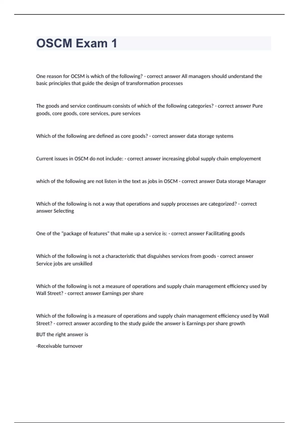 OSCM Exam 1 Questions with complete solution - OSCM - Stuvia US