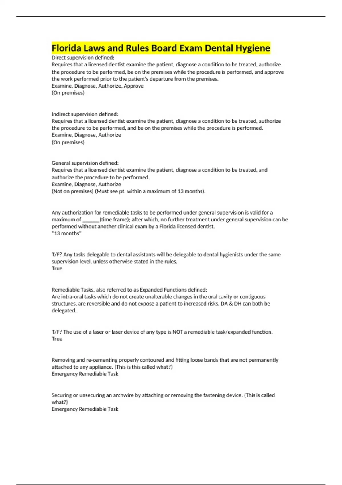 Florida Laws and Rules Board Exam Dental Hygiene - Florida Laws and ...