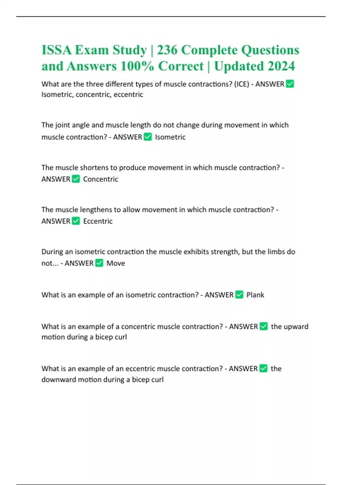 ISSA Exam Study | 236 Complete Questions and Answers 100% Correct ...