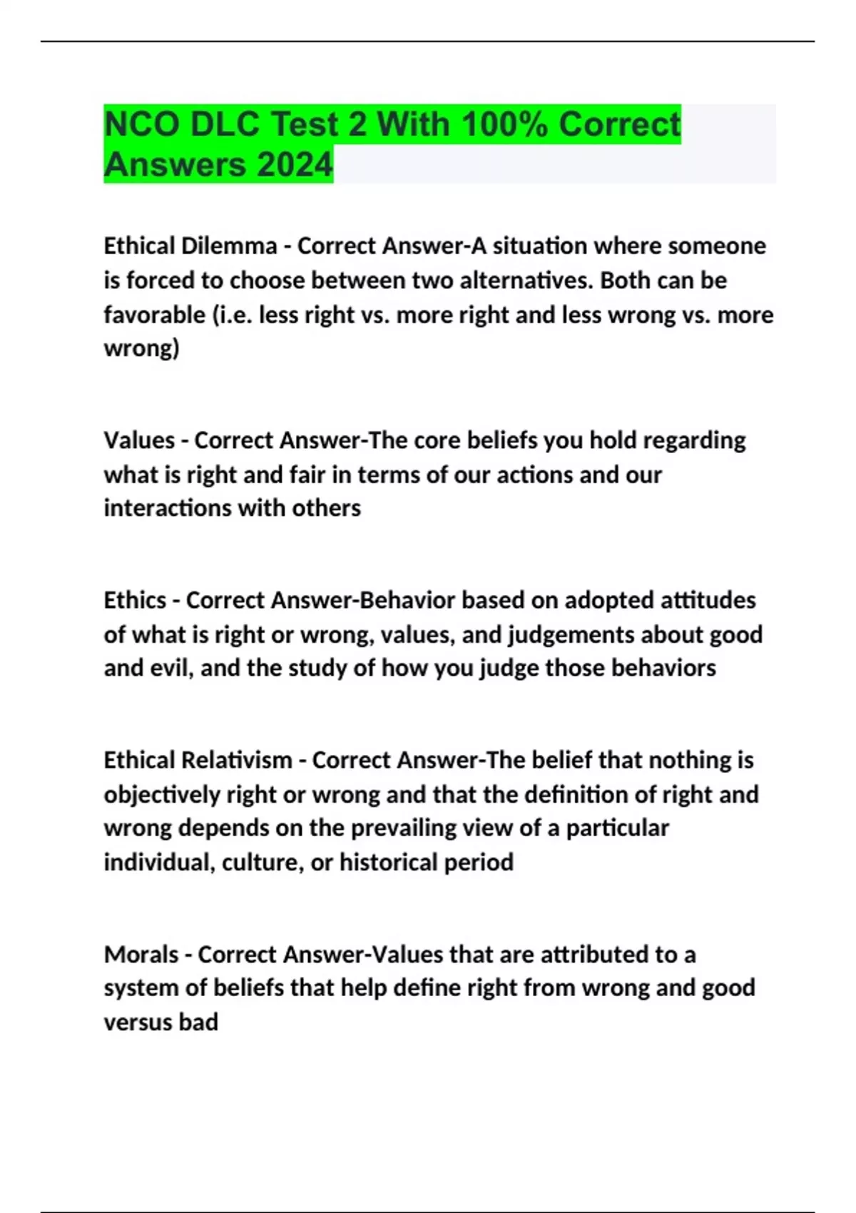 NCO DLC Test 2 With 100% Correct Answers 2024 - NCO DLC - Stuvia US