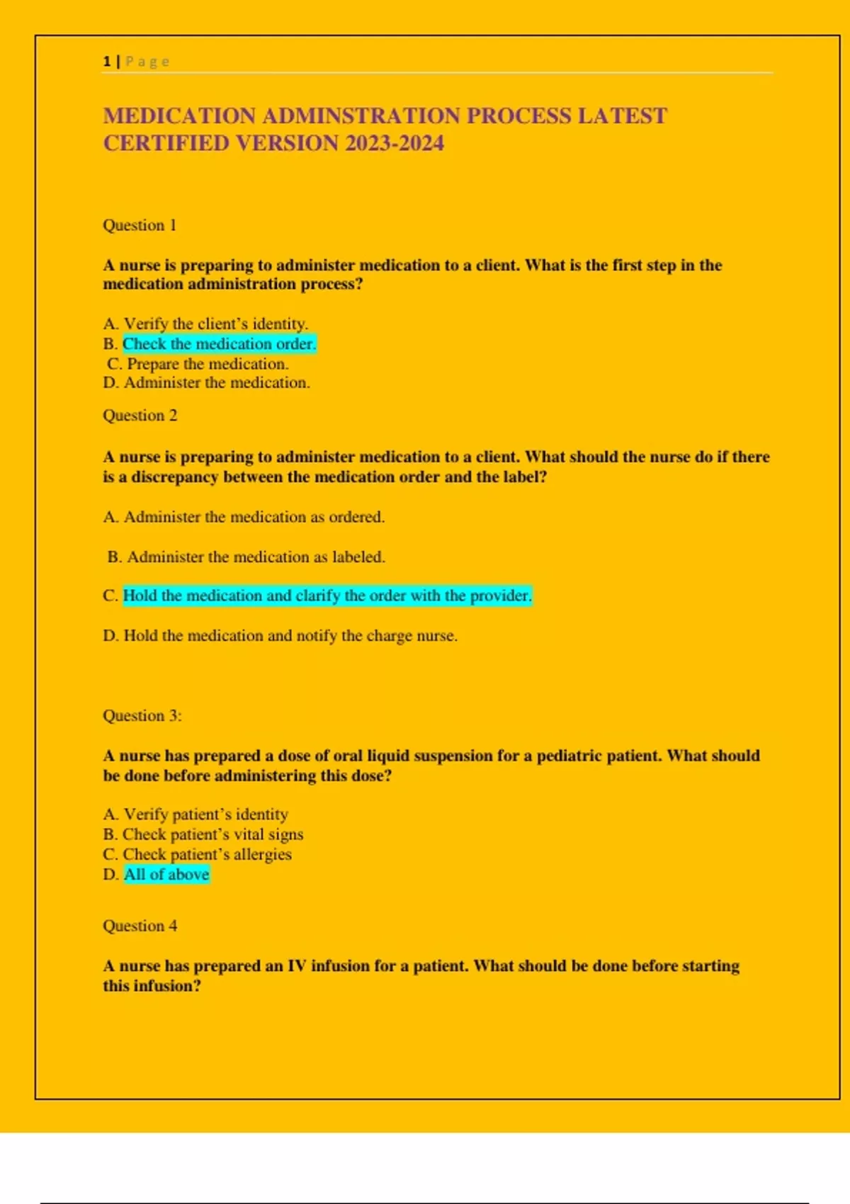 MEDICATION ADMINSTRATION PROCESS LATEST CERTIFIED VERSION - MEDICATION ...