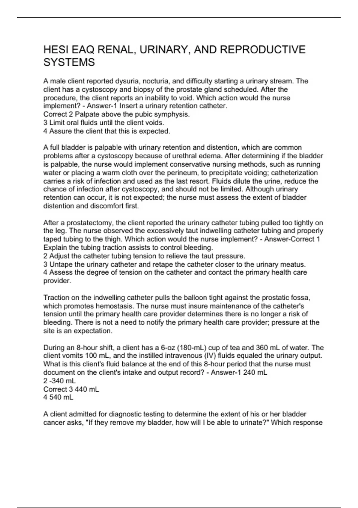 HESI EAQ RENAL, URINARY, AND REPRODUCTIVE SYSTEMS - HESI EAQ - Stuvia US