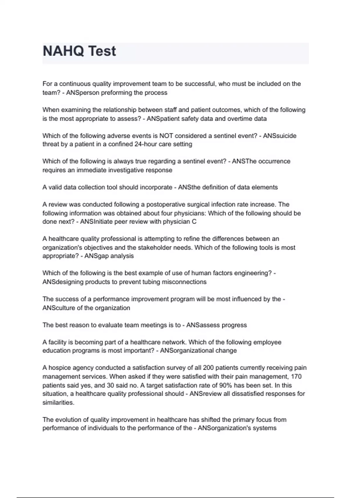 NAHQ CPHQ LATEST PRACTICE 2024/2025 QUESTIONS WITH CORRECT ANSWERS ...