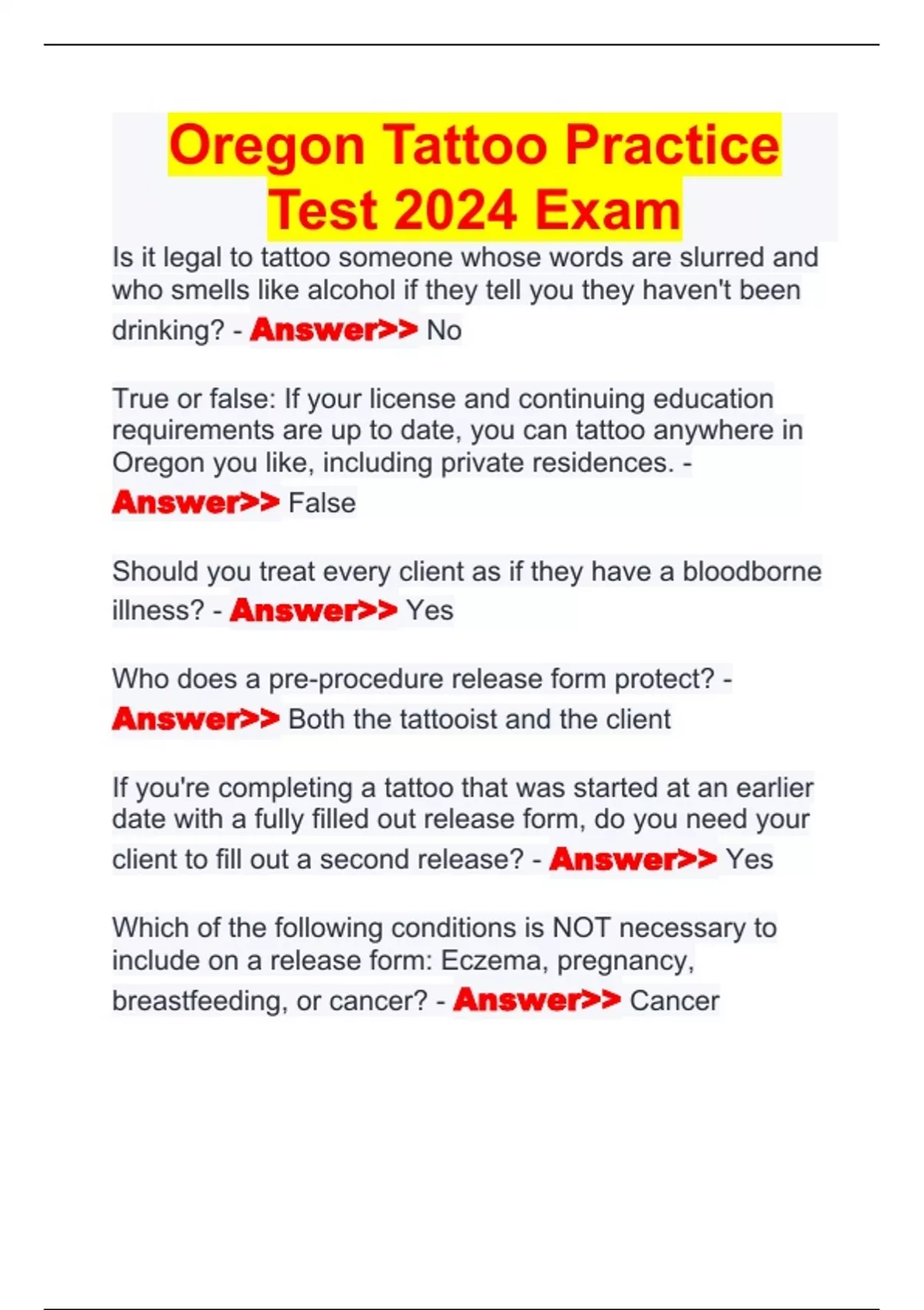 Oregon Tattoo Practice Test 2024 Exam - Oregon Tattoo - Stuvia US