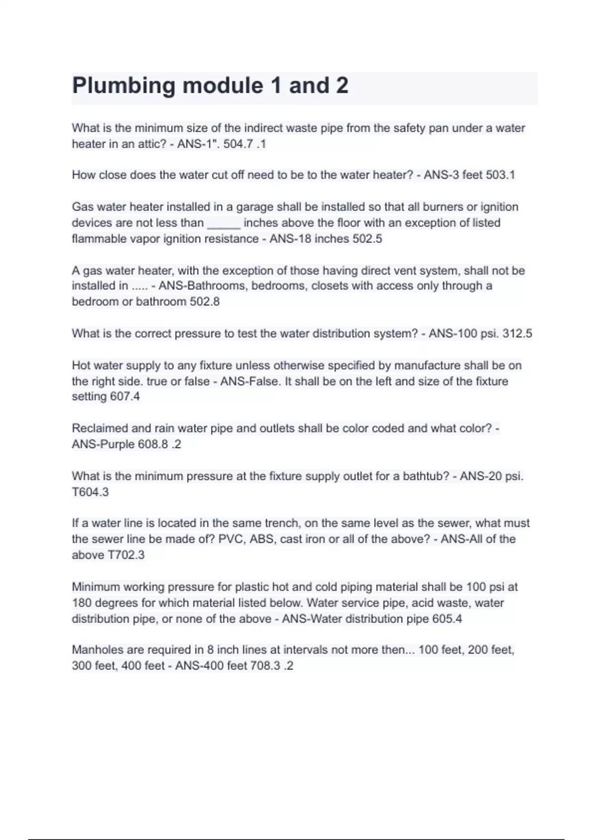 Plumbing module 1 and 2 with 100% correct answers | verified | latest ...