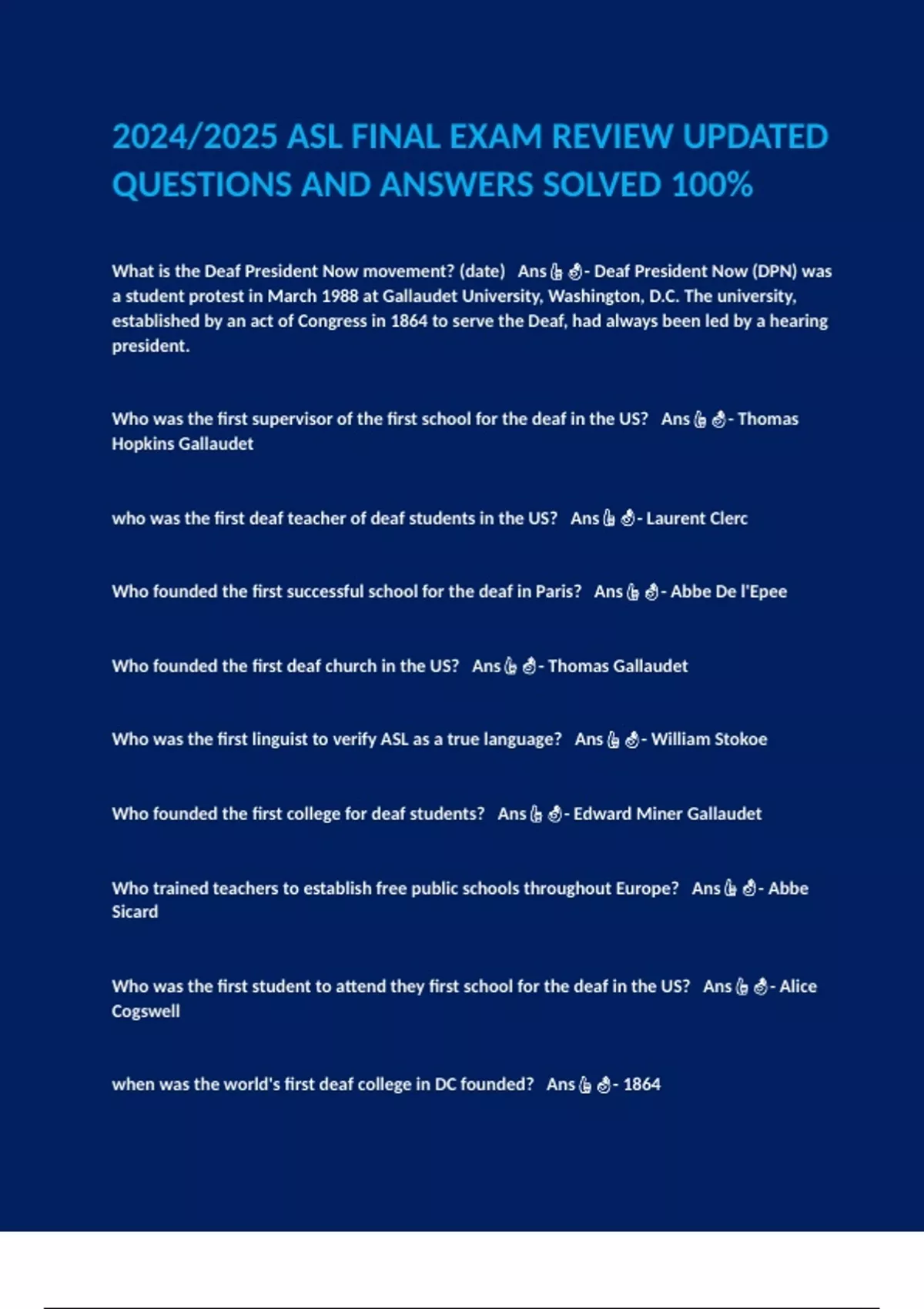 2024/2025 ASL FINAL EXAM REVIEW UPDATED QUESTIONS AND ANSWERS SOLVED ...