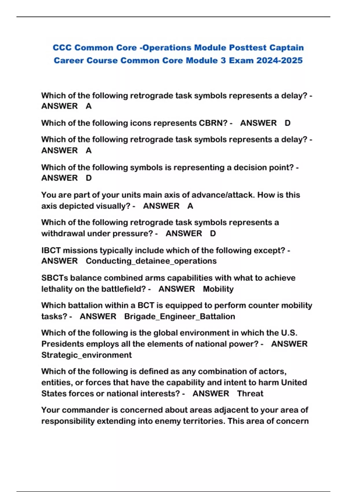 Ccc Common Core Operations Module Posttest Captain Career Course Common Core Module 3 Exam