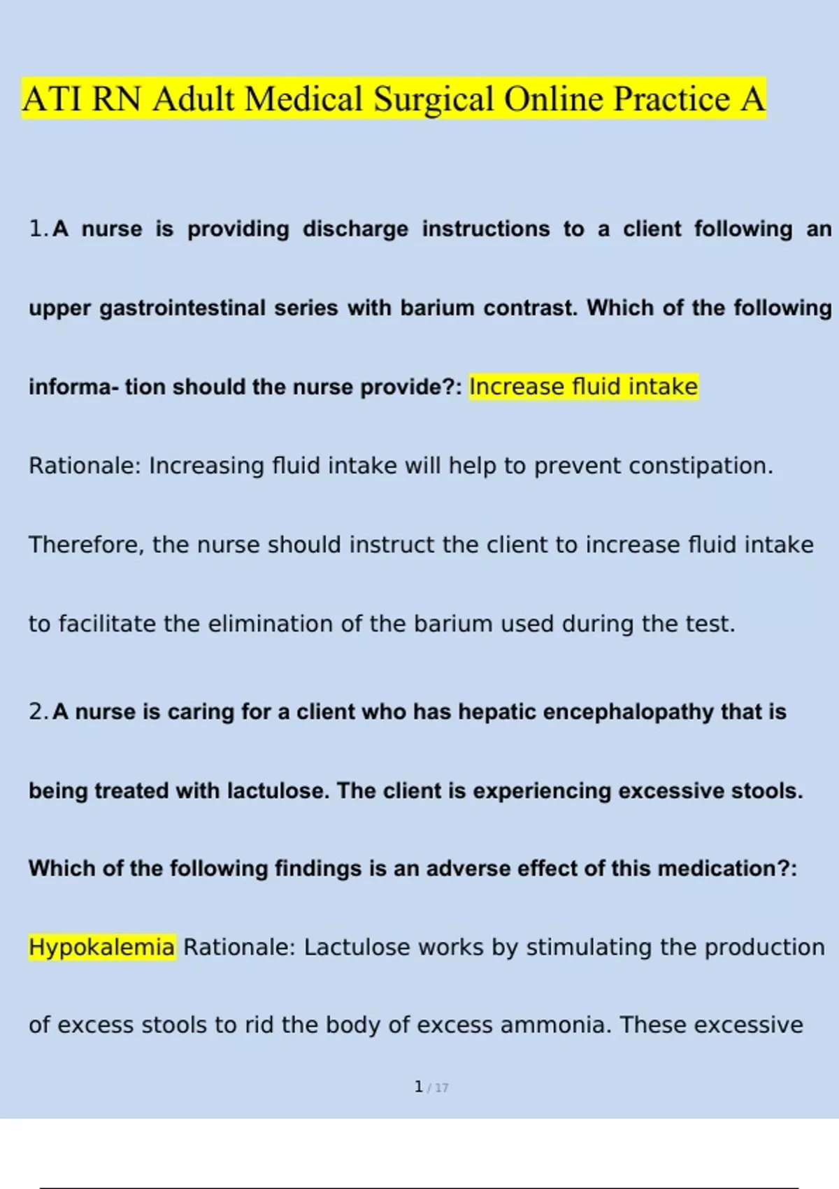 ATI RN Adult Medical Surgical Online Practice A (with Rationale ...