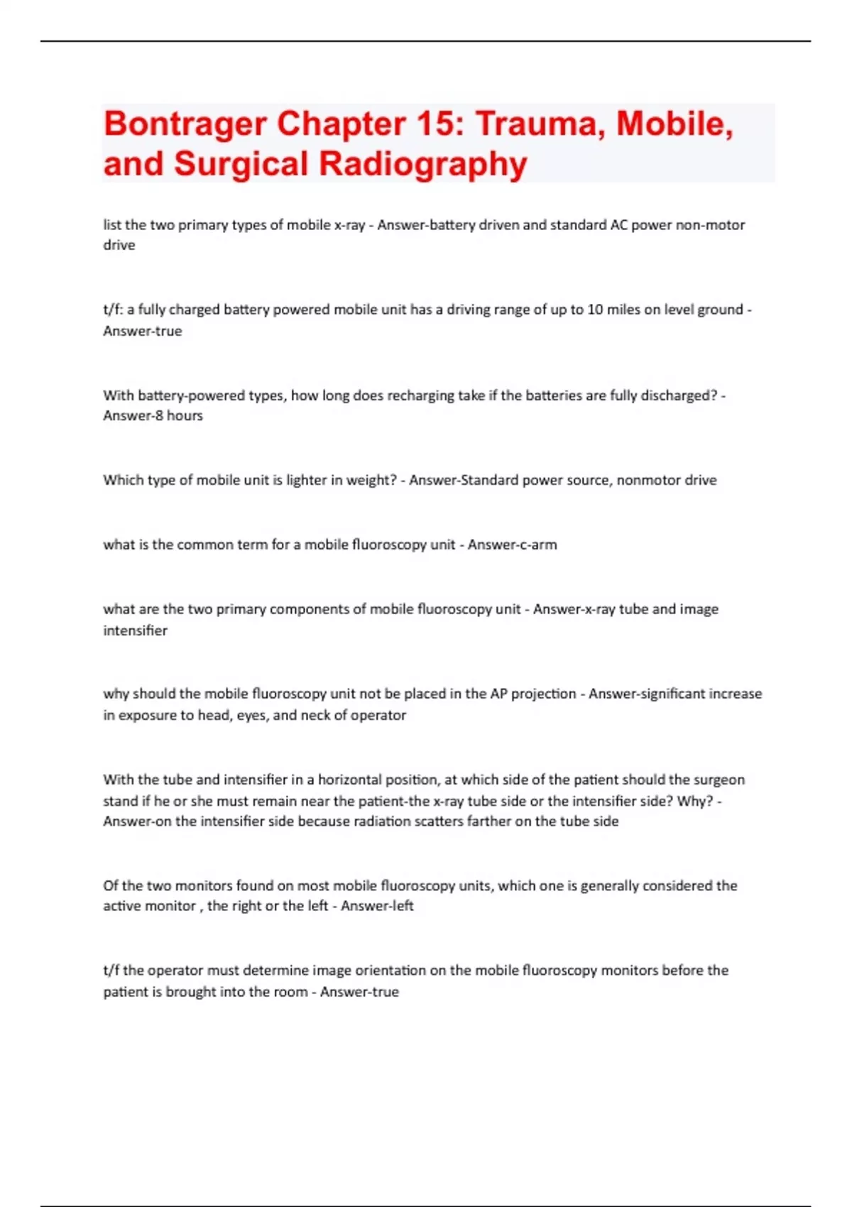 Bontrager Chapter 15: Trauma, Mobile, and Surgical Radiography ...