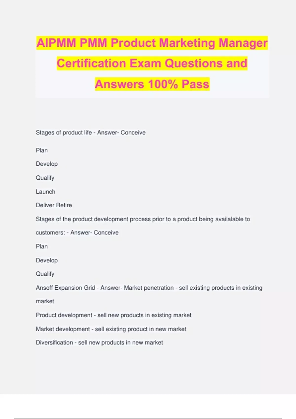 AIPMM PMM Product Marketing Manager Certification Exam Questions and ...