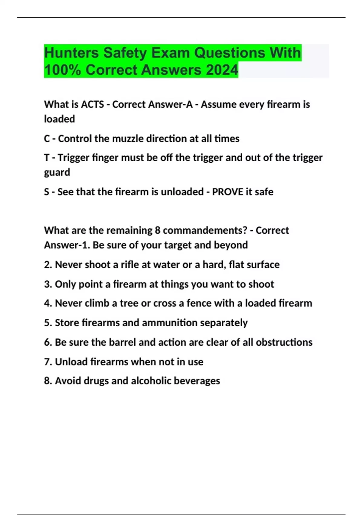 Hunters Safety Exam Questions With 100 Correct Answers 2024 Hunters Safety Stuvia Us