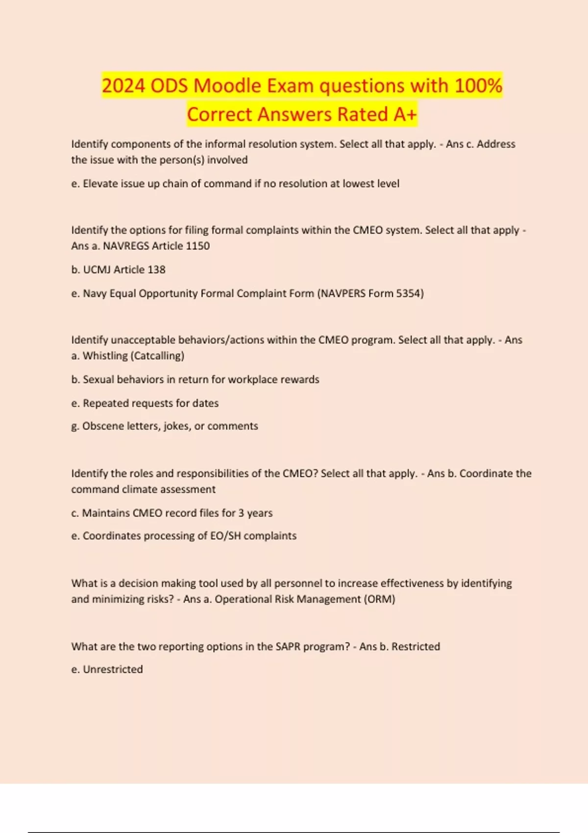 2024 ODS Moodle Exam questions with 100% Correct Answers Rated A+ ...