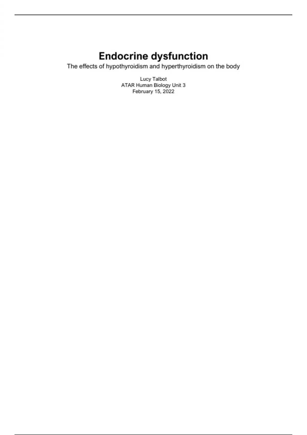 Year 12 ATAR Human Biology - Endocrine Dysfunction extended response ...