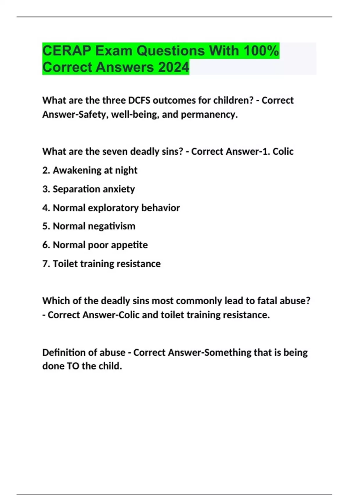 CERAP Exam Questions With 100% Correct Answers 2024 - CERAP - Stuvia US