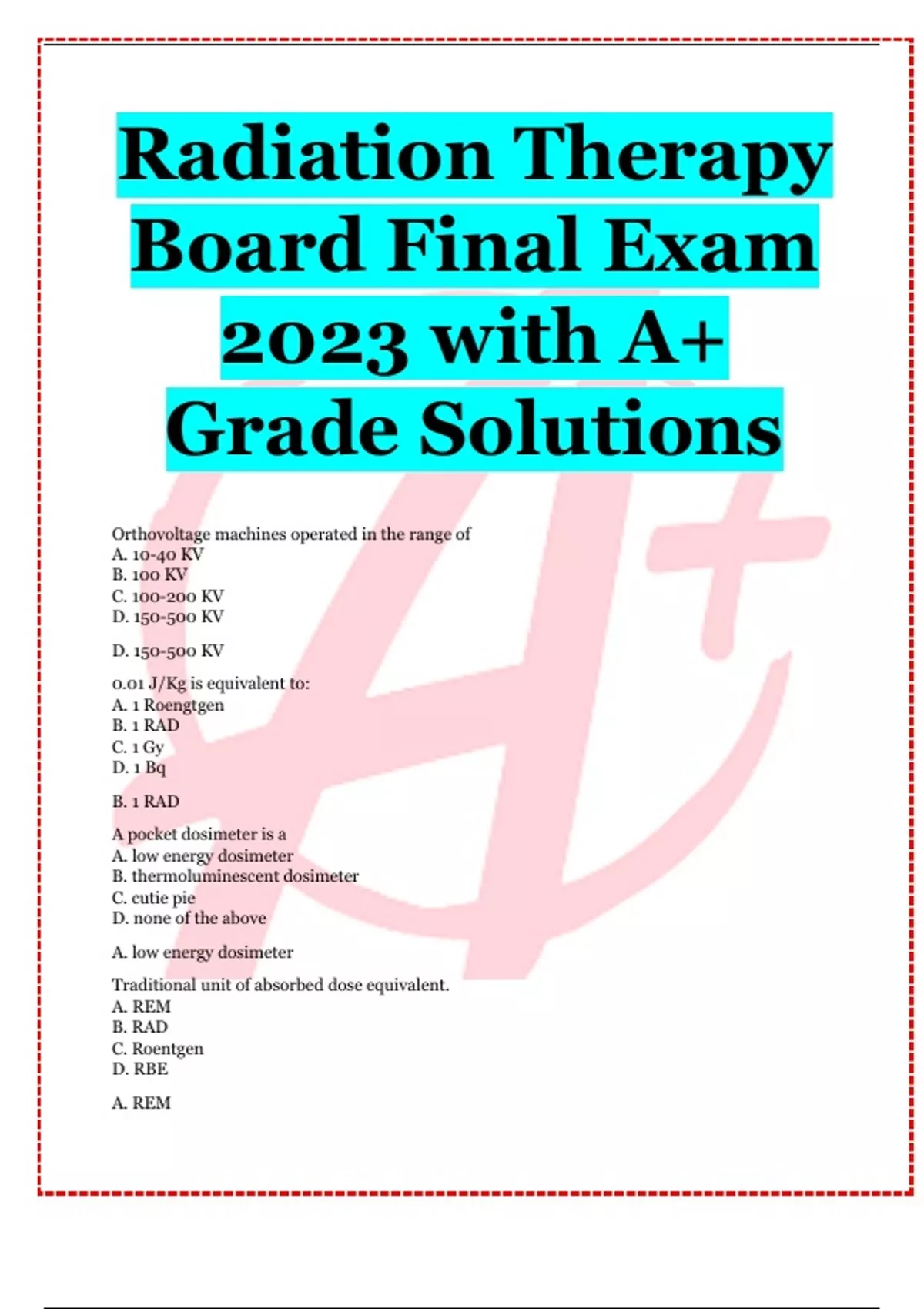 Radiation Therapy Board Final Exam 2023 with A+ Grade Solutions ...