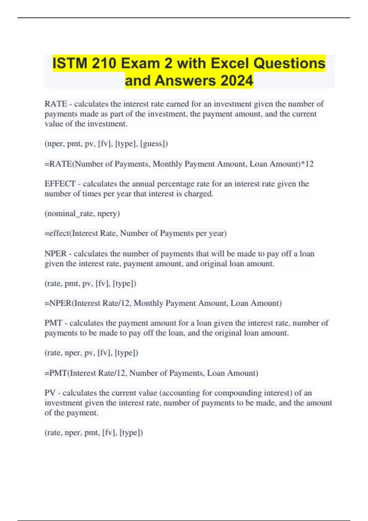 ISTM 210 Exam 2 with Excel Questions and Answers 2024 - ISTM 210 ...
