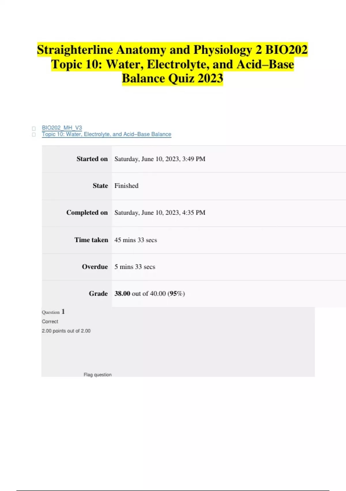 Straighterline Anatomy and Physiology 2 BIO202 Topic 10: Water ...