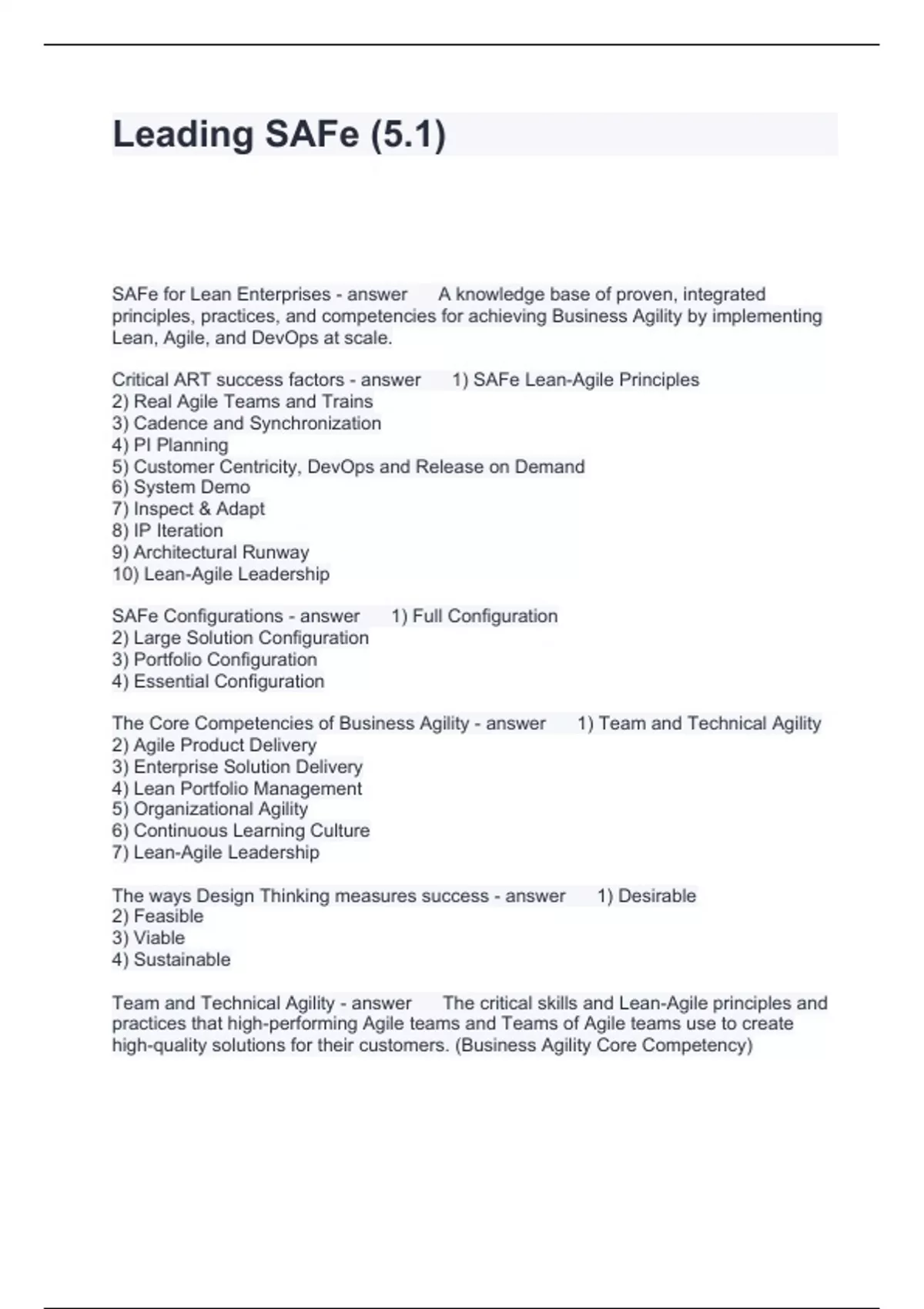 Leading SAFe (5.1) Questions with correct Answers 2024 - Safe Agile ...