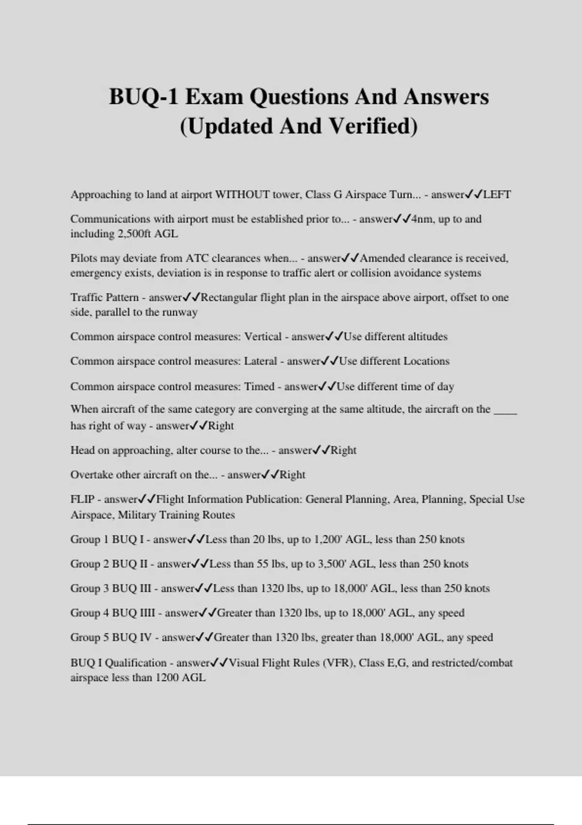 BUQ-1 Exam Questions And Answers (Updated And Verified) - BUQ-1 - Stuvia US