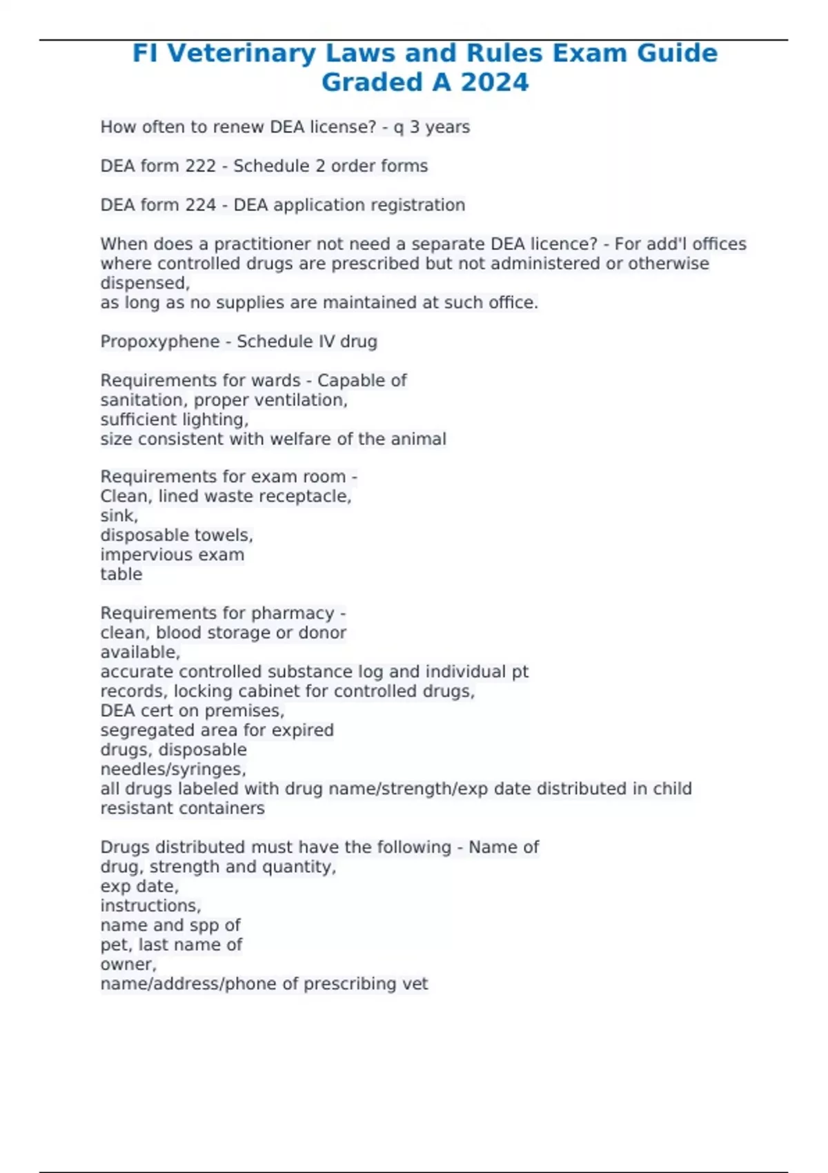 FI Veterinary Laws and Rules Exam Guide Graded A 2024 - FI Veterinary ...