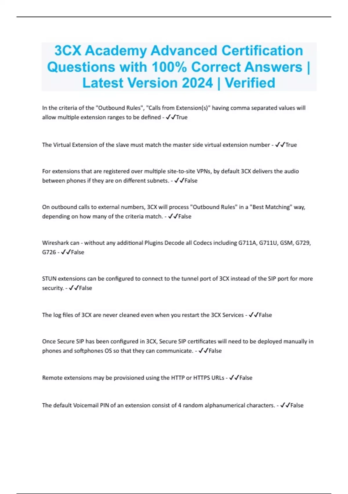 3CX Academy Advanced Certification Questions with 100% Correct Answers ...