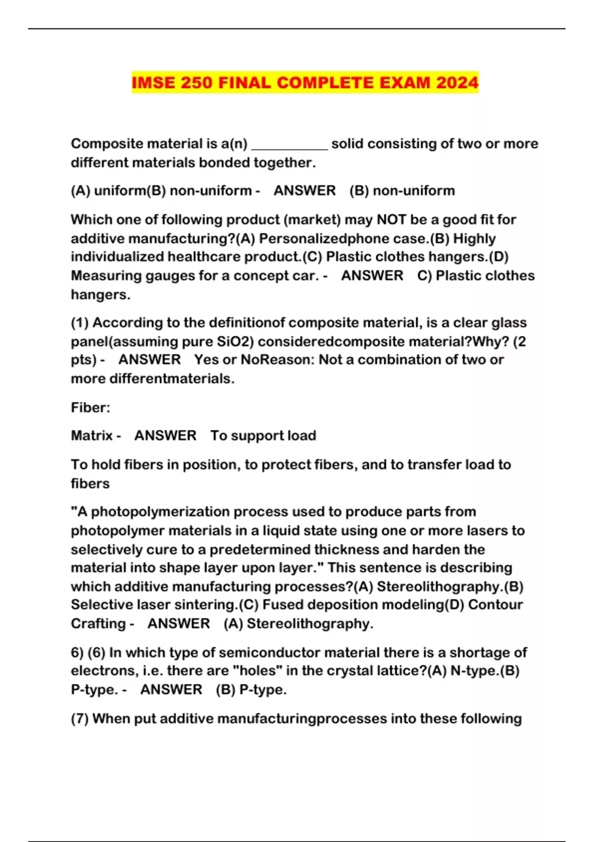 IMSE 250 FINAL COMPLETE EXAM 2024 - IMSE 250 - Stuvia US