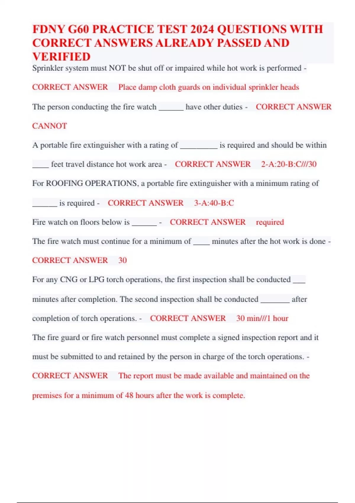 FDNY G60 PRACTICE TEST 2024 QUESTIONS WITH CORRECT ANSWERS ALREADY ...