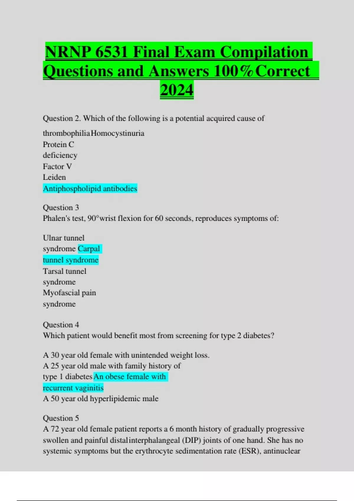 NRNP 6531 Final Exam Compilation Questions and Answers 100%Correct 2024 ...