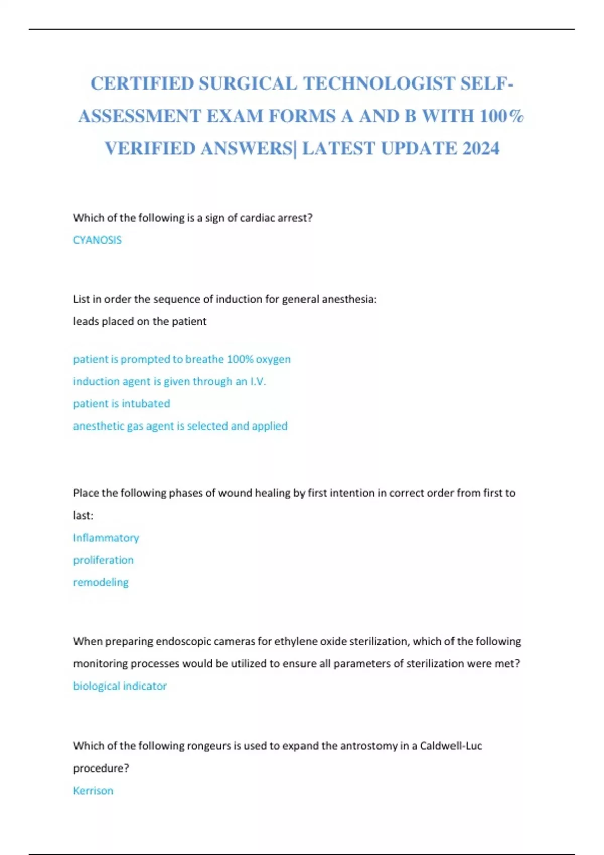 CERTIFIED SURGICAL TECHNOLOGIST SELF-ASSESSMENT EXAM FORMS A AND B WITH ...