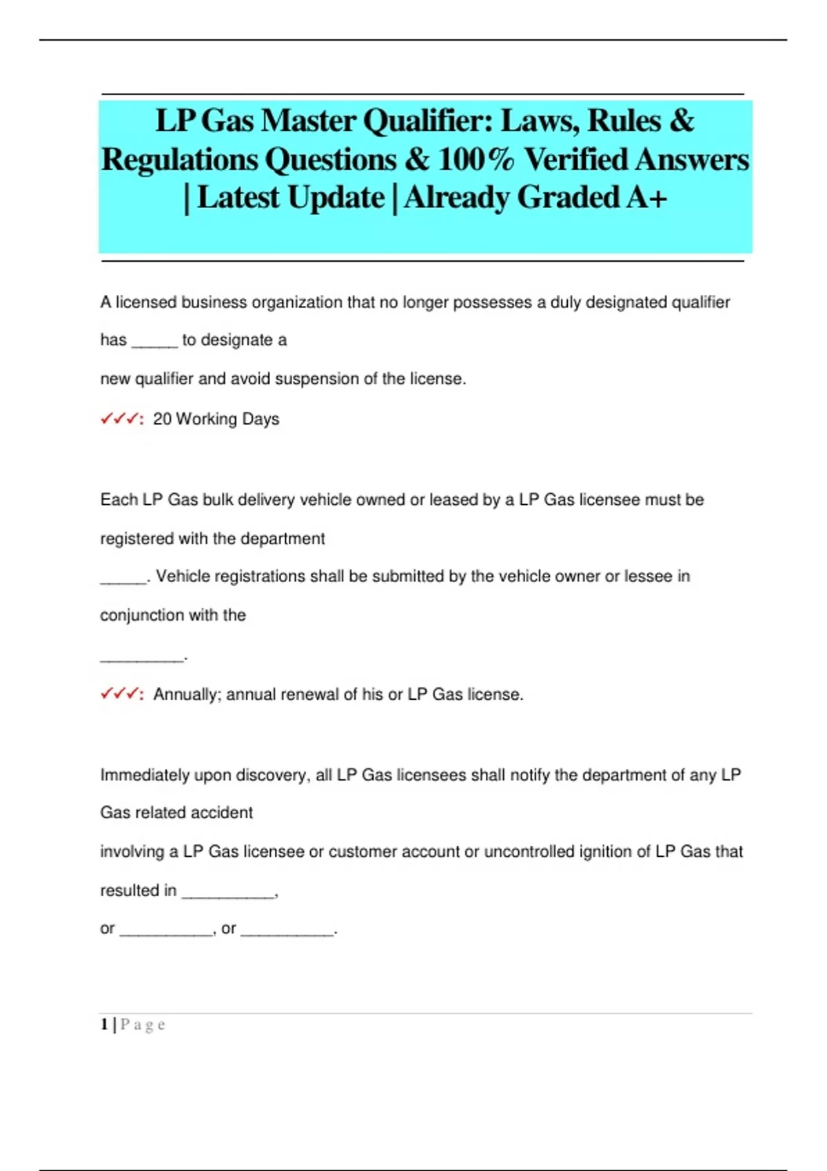 LP Gas Master Qualifier Questions & 100% Verified Answers Pack | Latest ...