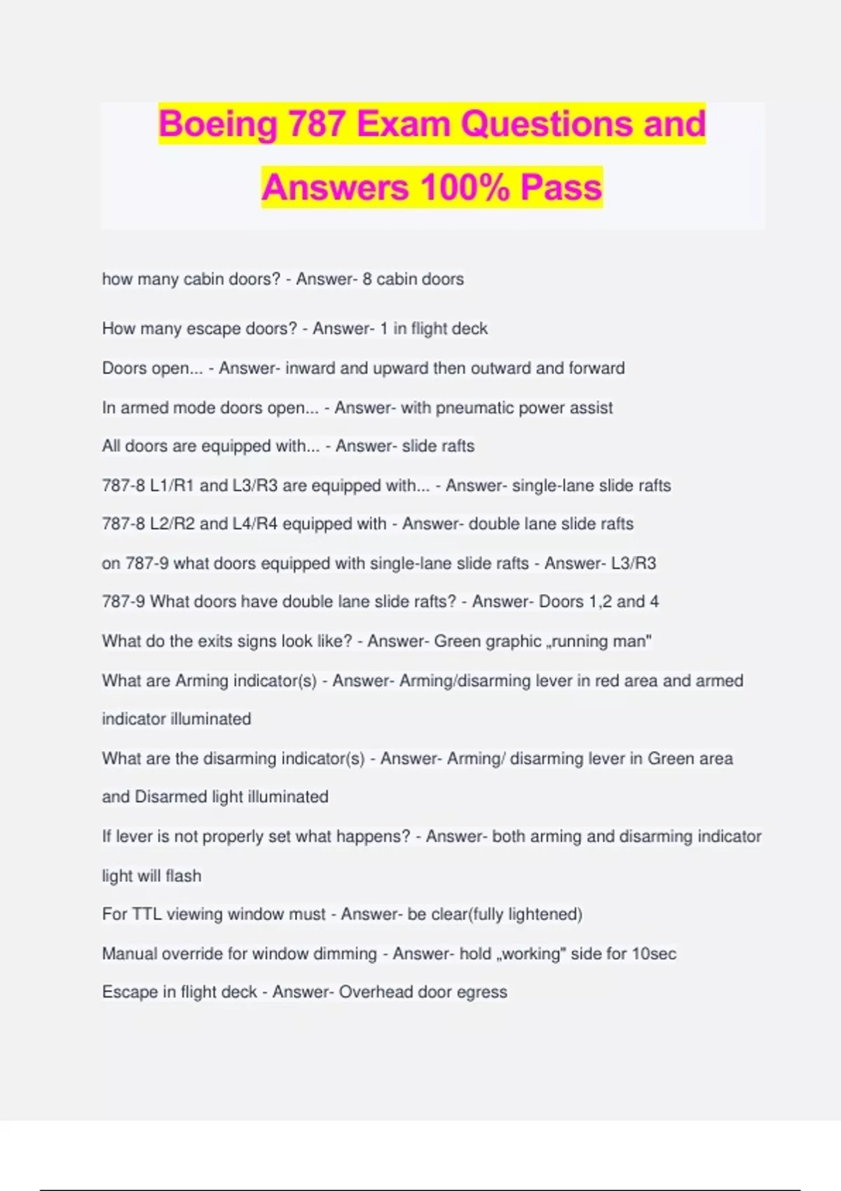 Boeing 787 Exam Questions and Answers 100% Pass - Boeing 787 - Stuvia US