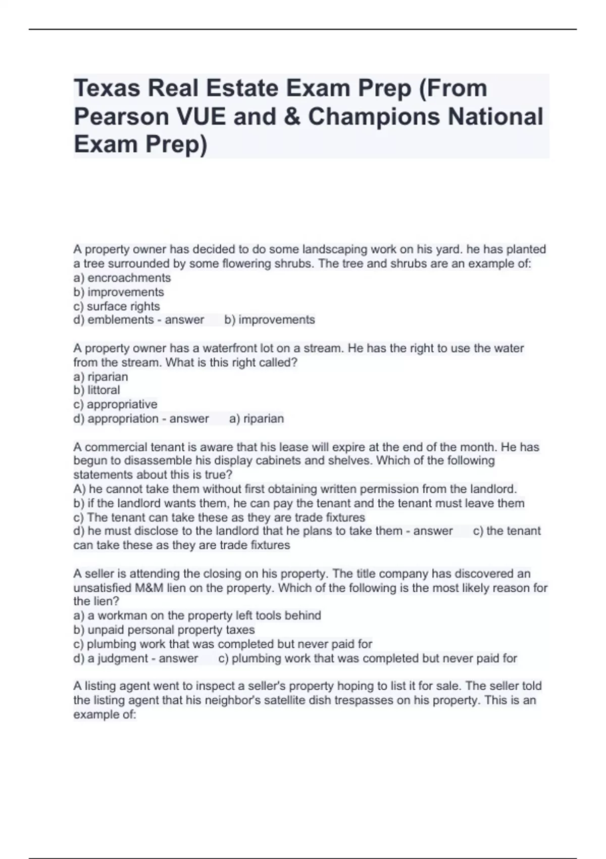 Texas Real Estate Exam Prep (From Pearson VUE and & Champions National ...