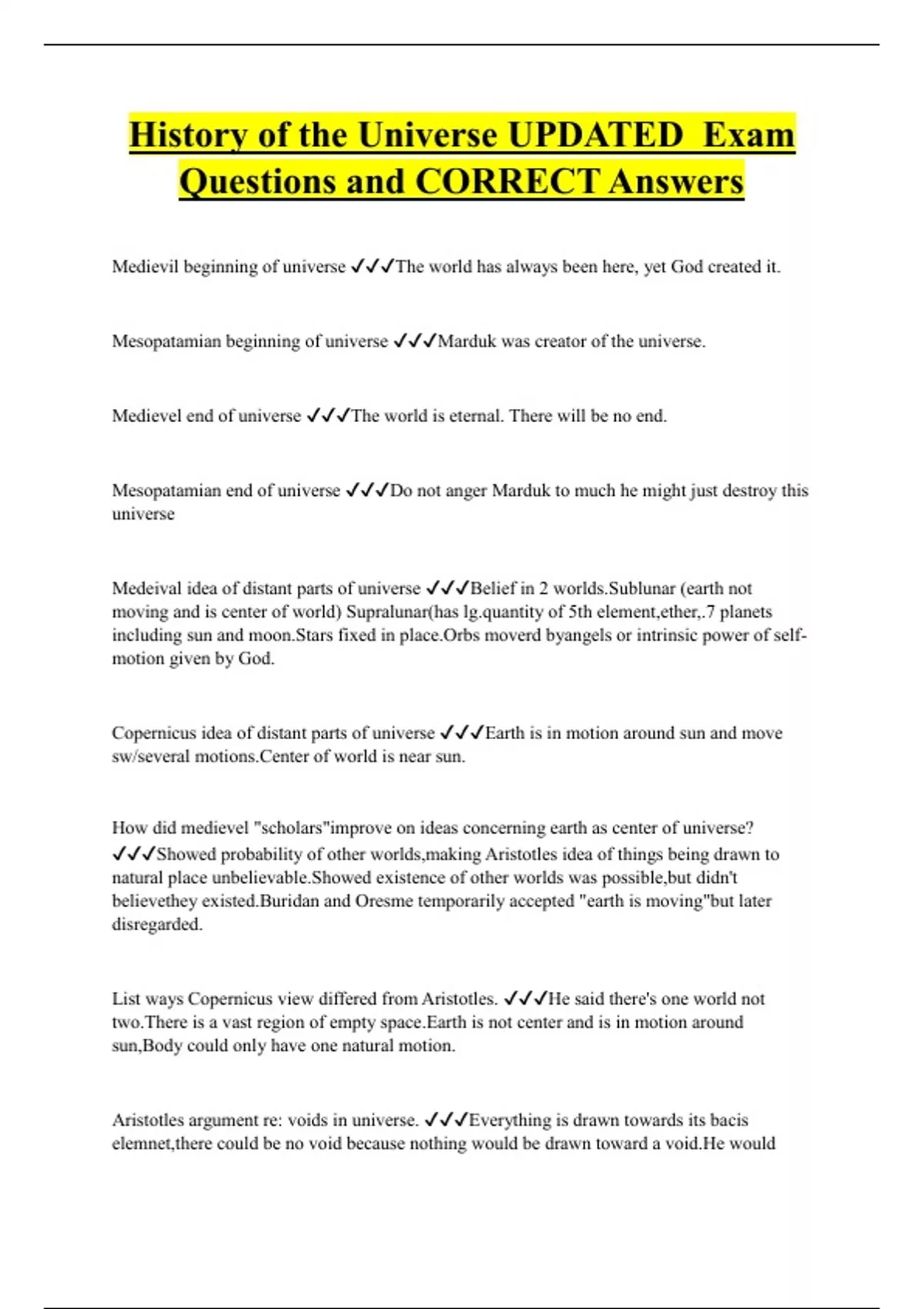 History of the Universe UPDATED Exam Questions and CORRECT Answers ...