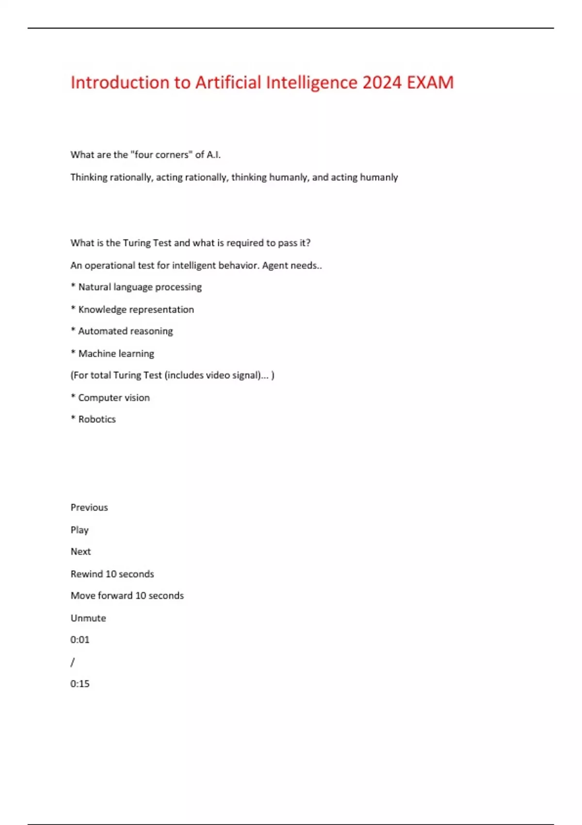 Artificial Intelligence QUESTION AND ANSWER 2025 - Artificial ...