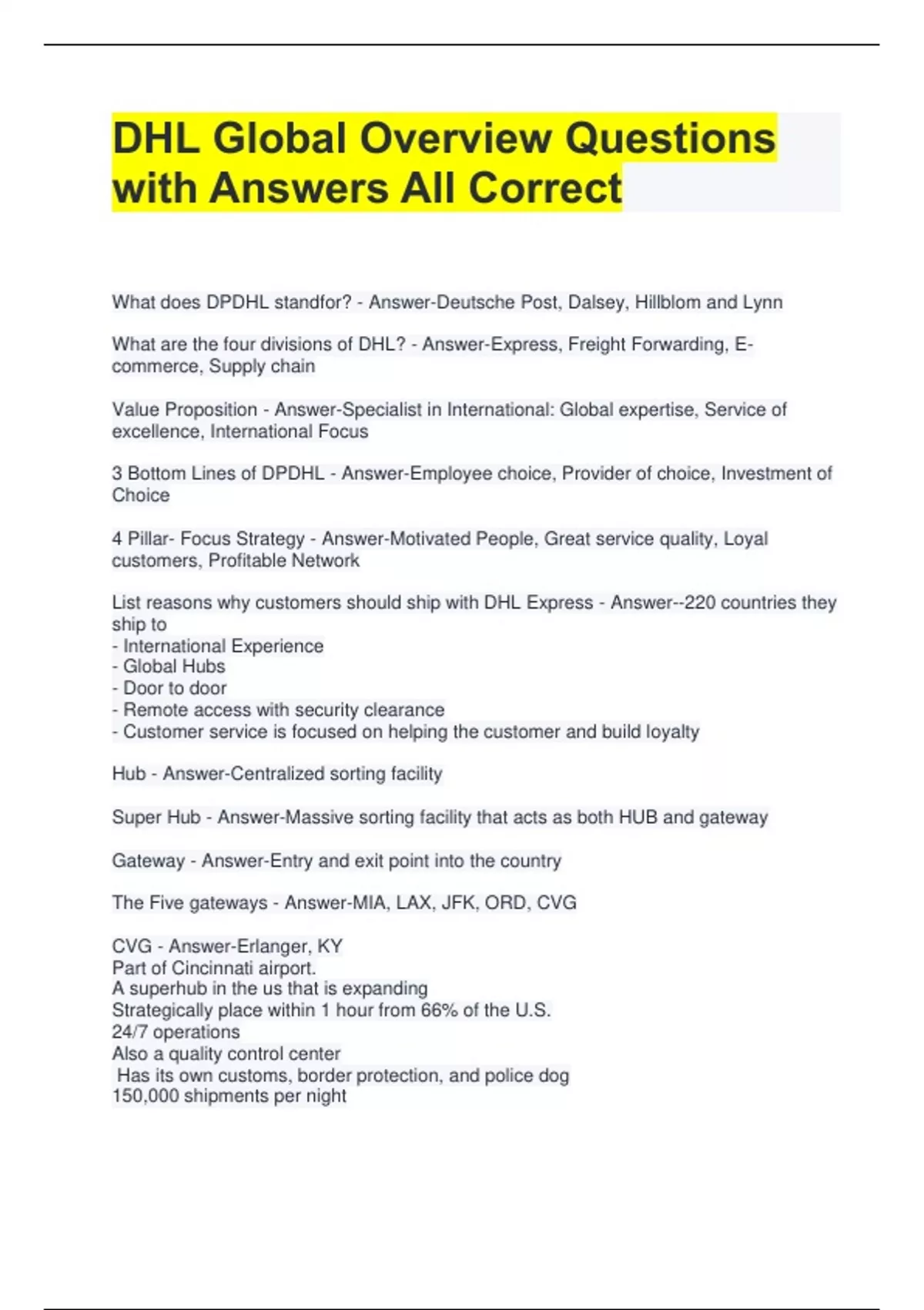 DHL Global Overview Questions with Answers All Correct - DHL Global ...