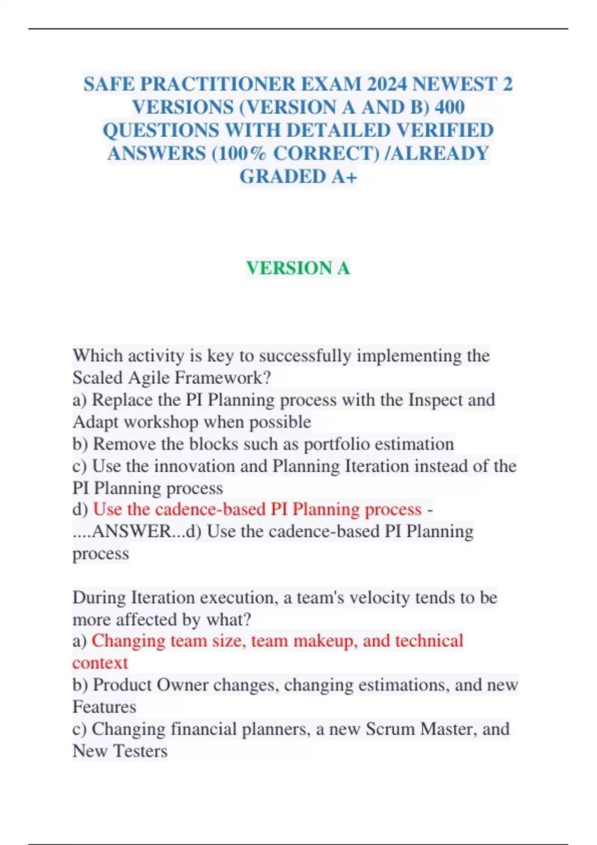 SAFE PRACTITIONER EXAM 2024 NEWEST 2 VERSIONS (VERSION A AND B) 400 ...