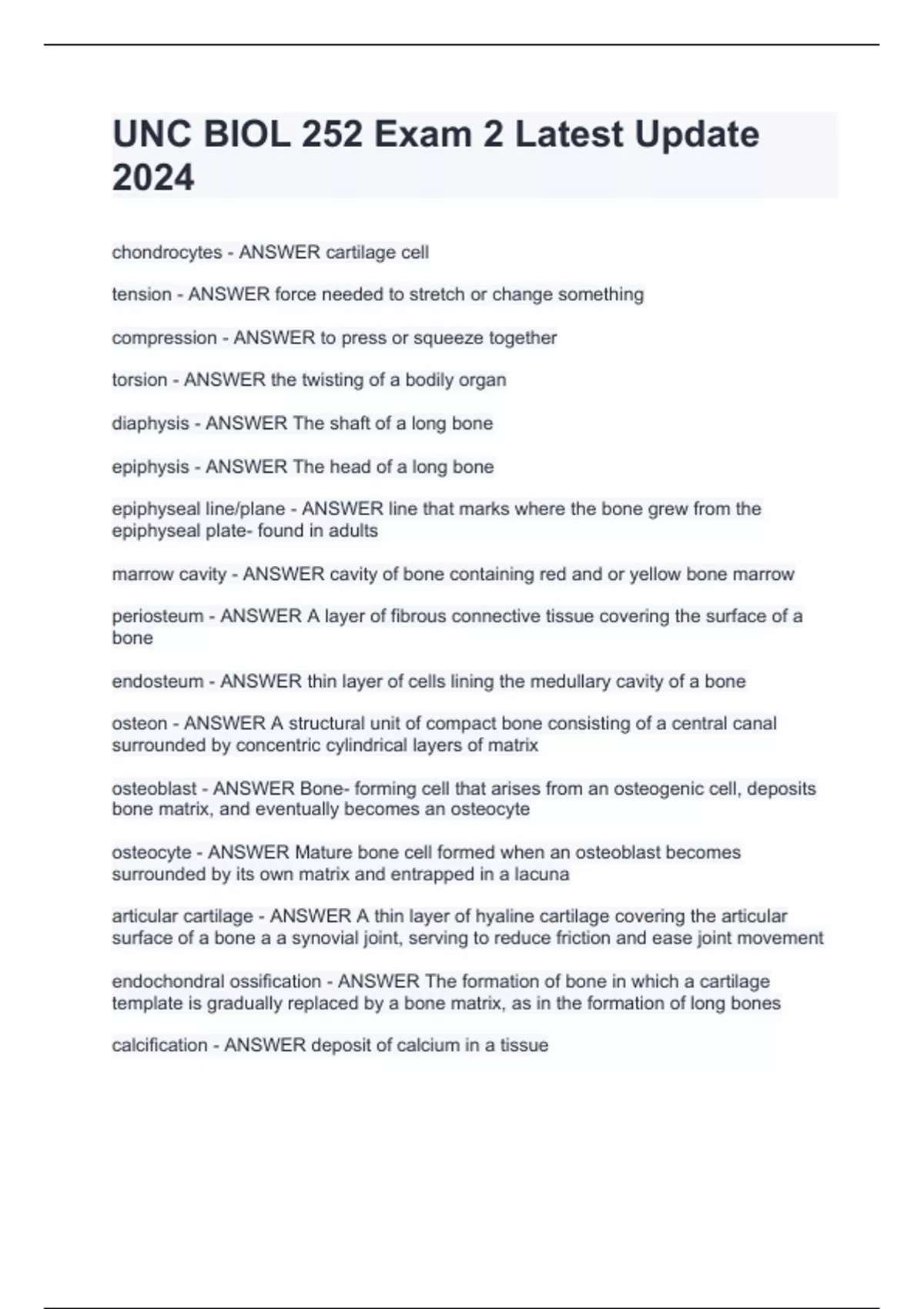 UNC BIOL 252 Exam 2 Latest Update 2024 - BIOS 252 - Stuvia US