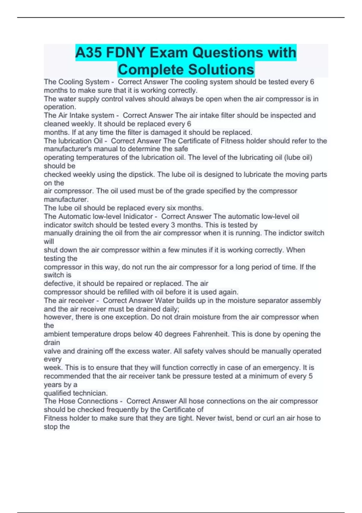 A35 FDNY Exam Questions with Complete Solutions - FDNY A-35 - Stuvia US